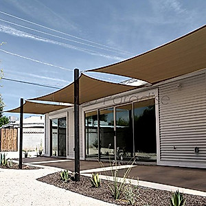 Patio Paradise Large Sun Shade Sail Brown 20' x 20' Square Heavy Duty Strengthen Durable Outdoor Canopy UV Block Fabric A-Ring Design Metal Spring Reinforcement