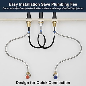 Kroias 8 Inch Matte Black Bathroom Faucet Bathroom Faucet 3 Hole, Two Handles Vanity Bathroom Sink Faucet, Lavatory Basin Faucets for Bathroom Sink with cUPC Supply Lines