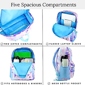 Fenrici Girls' Backpack with Lunch Box & Bento Box Matching Set, Kids' Backpack with Laptop Compartments, Insulated Lunch Bag for Girls, Pink Tie Dye