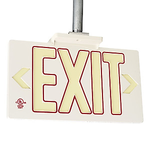 UL Listed 50 foot Jessup Glo Brite 7130-B Exit Sign, Single Sided with Frame, White with Red Outline, 8.75-Inch x 15.5-Inch (Mounts 4 ways, includes bracket and arrows)