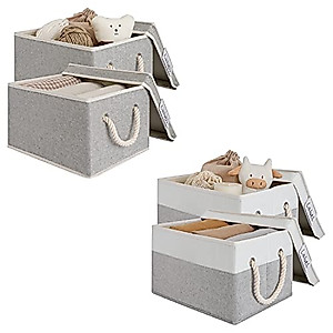 LoforHoney Home Bundle- Storage Bins with Lids, Large, Light Gray & Beige and Gray, 2-Pack