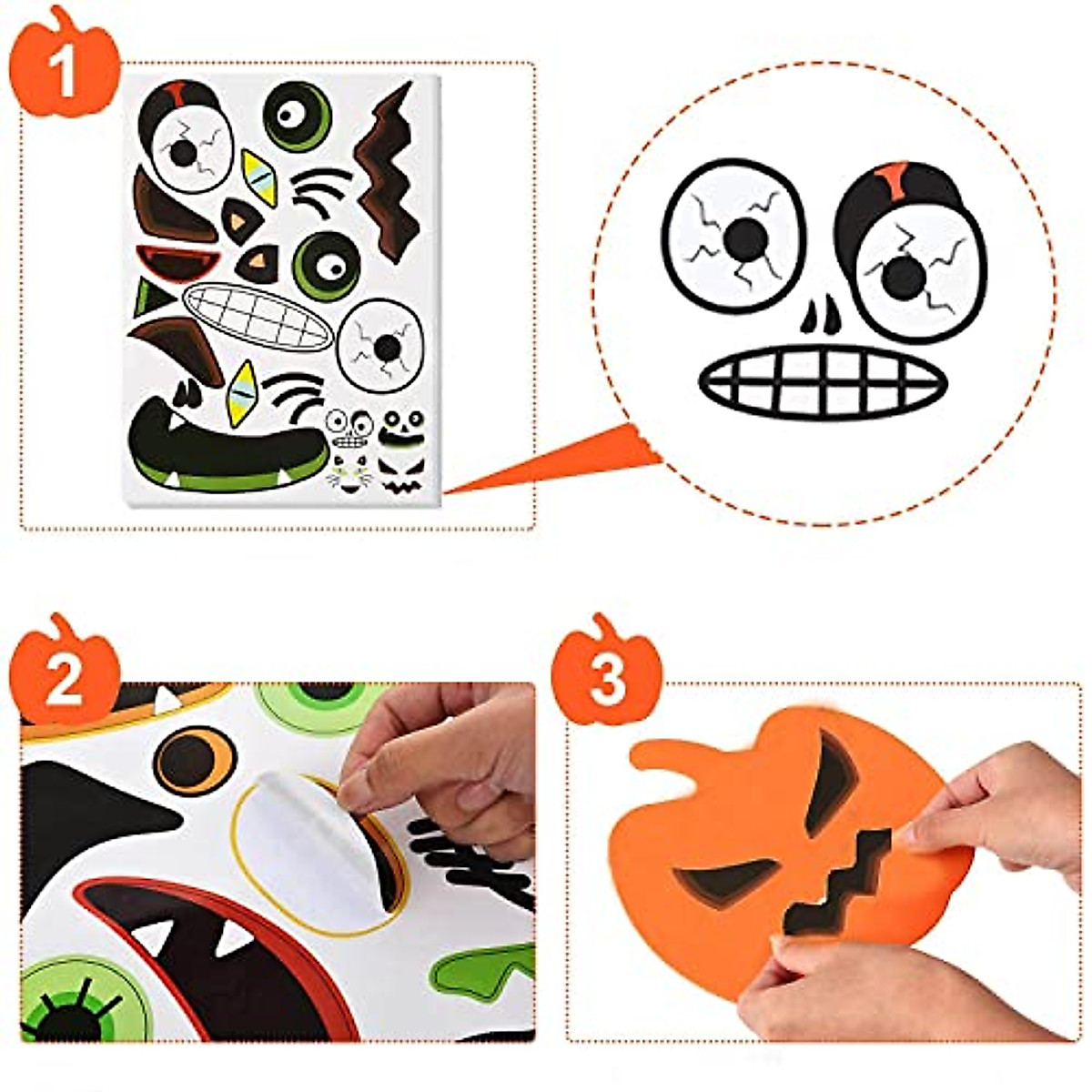 IFLYOOY 16 PCS Halloween Crafts for Kids Home Decorations Craft Kit DIY with Self-Adhesive Pumpkin Stickers Halloween Activities for Kids