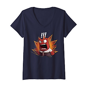 Womens Disney Pixar Inside Out Anger Symbols V-Neck T-Shirt