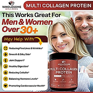 Multi Collagen Protein Powder Hydrolyzed (Type I II III V X) Grass-Fed All-in-One Super Bone Broth + Collagen Peptides - Premium Blend of Grass-Fed Beef, Chicken, Wild Fish, Eggshell Collagen