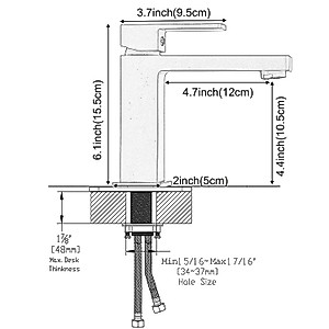 Matte Black Single Hole Bathroom Vanity Faucet, NEWRAIN Brass Single Handle Bathroom Faucet with Pop-up Sink Drain Assembly & Faucet Supply Lines
