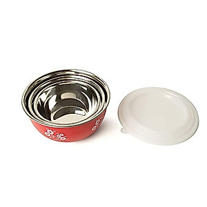 King International Microwave Safe Stainless Steel Red Designer Round Airtight Lid Food Storage Containers Set of 4,Stackable Mixing Bowl with Lid, Tiffin, Lunch Box