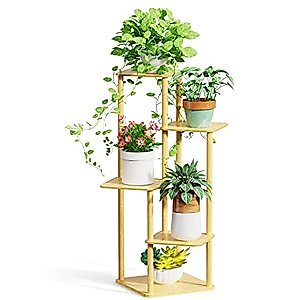 MUDEELA Plant Stand Indoor, 5 Tier Bamboo Corner, Tall Shelf Multiple Plant Holders for Indoor, Outdoor, Corner, Living Room, Balcony, and Bedroom