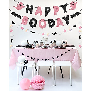 Pink Black Happy Boo Day Banner Garland for Pink and Black Girl Halloween Birthday Party Decorations