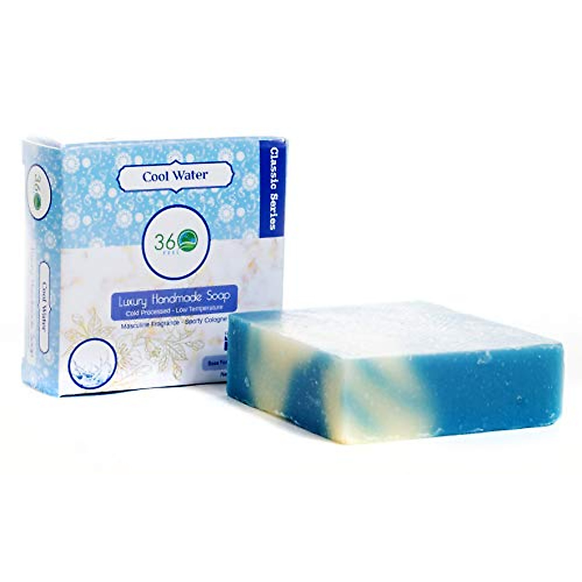 360Feel Men's Cool Water Cologne Soap -Large 5oz Organic Castile Handmade Soap bar -Bold Masculine fragrance- Pure Essential Oil Natural Soaps- Made in USA