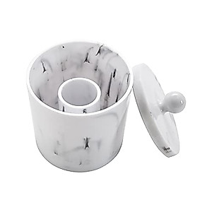 Simplify Q-Tip and Cotton Holder | Dimensions: 3.74" x 3.74" x 4.33" | 2 Compartments | Great for Bathroom | Vanity | Dresser | Durable | Lightweight | Bath Accessories | Marble