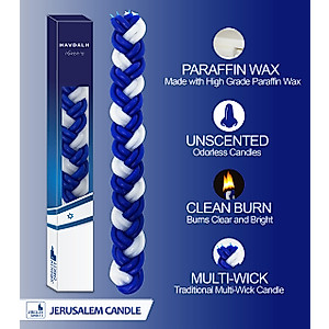 Jerusalem Candles Havdalah Candle - Braided Blue and White - Flat Havdallah Candles - 6 Pack