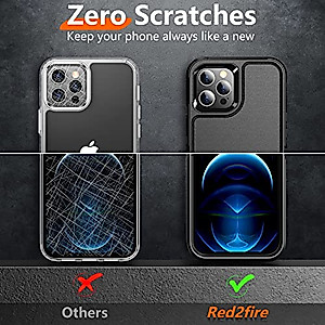 Red2Fire for iPhone 12 Pro Max Case [Military Grade Drop Protection] [Tempered Glass Screen Protector + Camera Lens Protector] Non-Slip Heavy Duty Full-Body Shockproof Phone Case (Black)