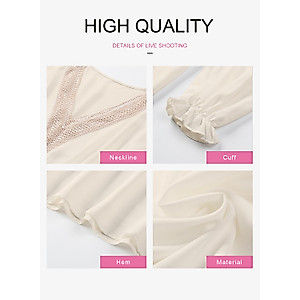 Dokotoo Beige Dresses for Women V Neck Lace Trim Boho Summer Dress Long Puff Sleeve Business Casual Dresses for Women 2024 Tassel Belt Smocked Ladies Cocktail Dress Large