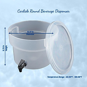 Carlisle FoodService Products Round Beverage Dispenser Drink Dispenser with Spigot for Catering, Plastic, 3 Gallons, Clear