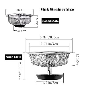 Wjjsahi Kitchen Sink Strainer, 2 Pack Stainless Steel Sink Drain Basket With Handle Sink Stopper Suitable for Bathroom Kitchen, Sink Drain Strainer