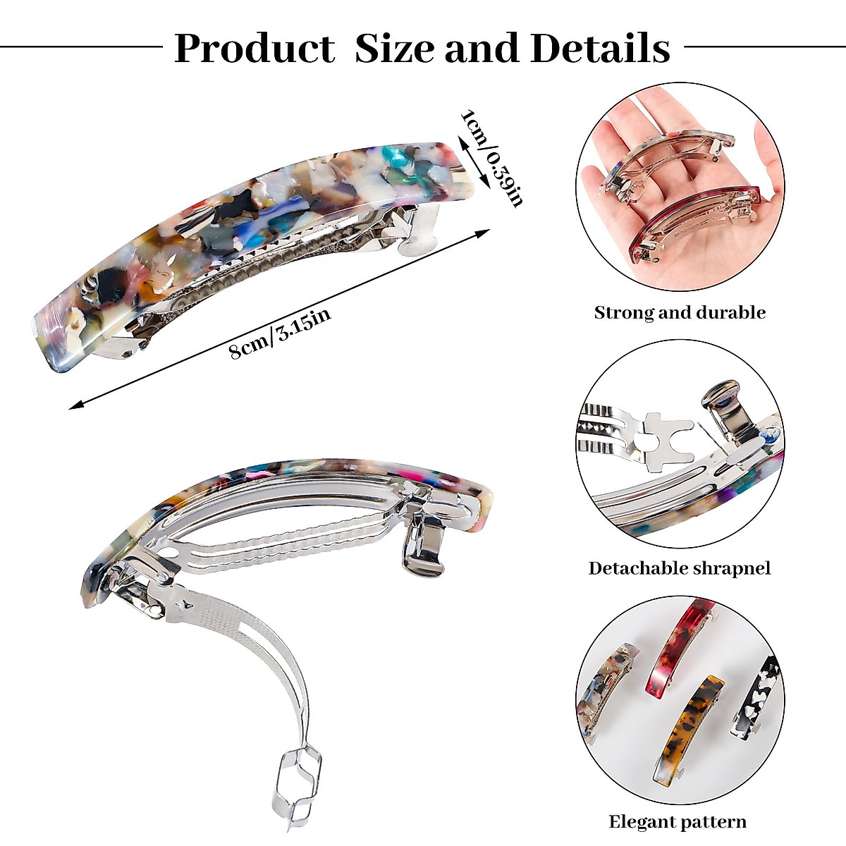 6 Pcs Hair Barrettes for Women,Tortoise Shell Hair Clips Girls Mom Acetate French Design Hair Accessories