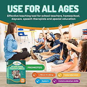 Action Verbs Flash Cards - 50-Piece Educational Flash Cards for Speech Therapy and Home Schooling - Thick and Durable Vocabulary Builder Flash Cards for Kids and Adults