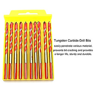 Sipery Multi-Material Masonry Drill Bits 10Pcs Tungsten Carbide Twist Drill Bits 6mm/0.24inch Drill Bits (Harder) for Drilling in Tile, Glass, Concrete, Brick, Wood, and Plastic