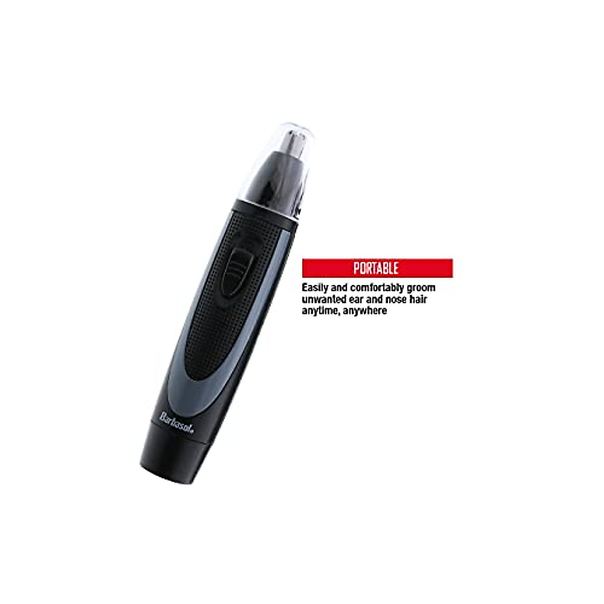 Barbasol Battery Powered Electric Ear and Nose Trimmer With Stainless Steel Blades, Foil Attachment, Detail Trimmer and Stand