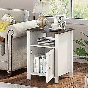 ChooChoo Farmhouse Nightstand, Rustic Vintage End Side Table with Storage for Bedroom Living Room, White