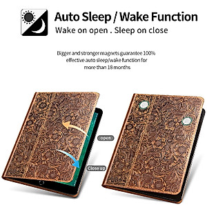 Gexmil Case for iPad 10.9 Inch,10th Generation(2022) Genuine Leather Cover Anti Fingerprint/Slip,Smart Cowhide Folio Cover Auto Sleep/Wake with Adjustable Stand,Flower Brown