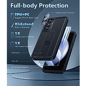 FNTCASE for Samsung Galaxy S23-FE Case: Military Grade Drop & Shock Protection Cell Phone Cover with Kickstand | Heavy Duty Rugged Phonecase Protective Bumper Textured(Black)