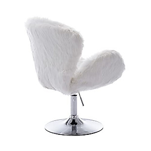 Kmax Faux Fur Accent Chair, Height Adjustable Plush Vanity Stool for Bedroom, Shaggy Dog Shell Chair for Dorm/Living Room, White