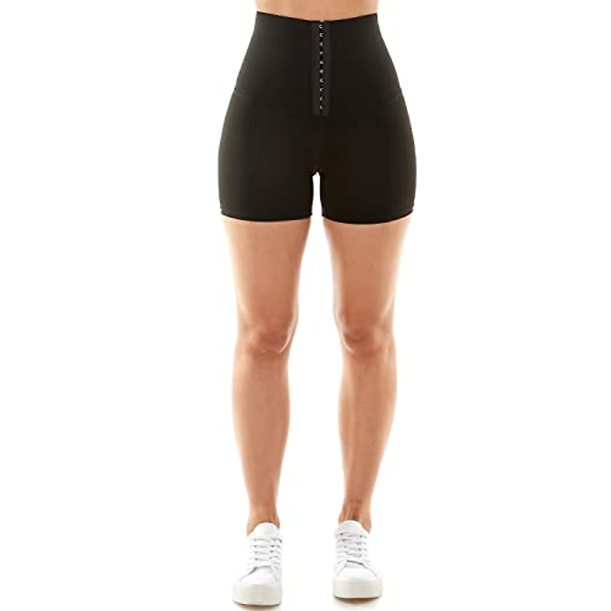 EttelLut - Enhanced Tummy Control Shapewear Shorts for Women - Body Shaper Waist and Thigh Slimmer Trainer - 3 Hook Closure - Perfect for Everyday, Yoga and Workout - Black Large