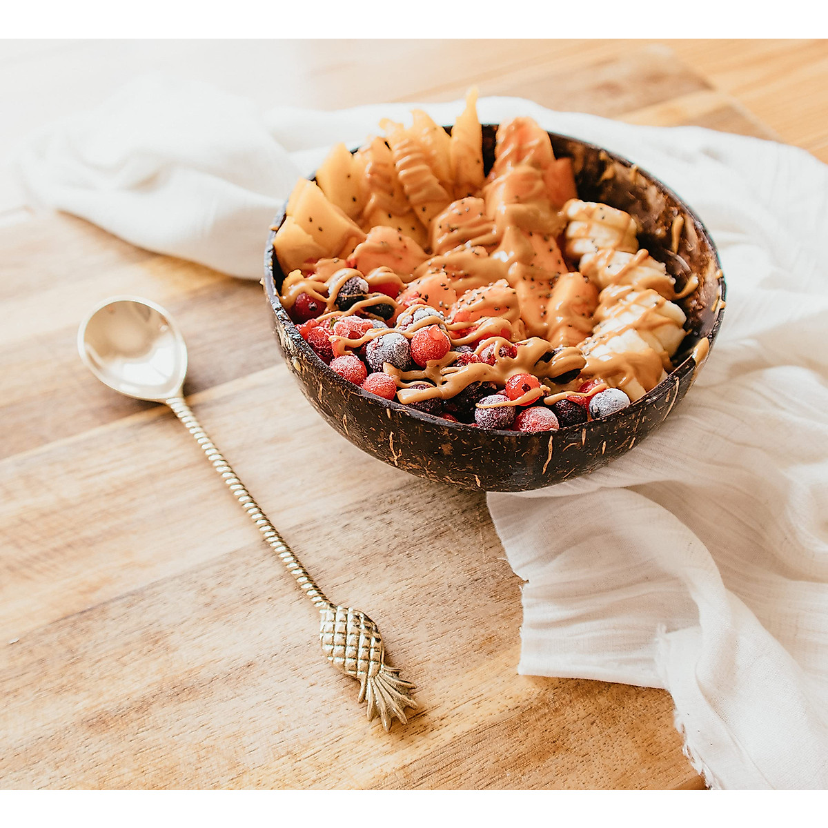 SiennaFox Large Brass Tropical Spoons Smoothies Bowl Gold Dessert Designer Mixing Cocktail Drink Stirrer Iced Coffee Bohemian Decor Bali Golden Decorative tableware Aesthetic Kitchen (Pineapple Spoon)