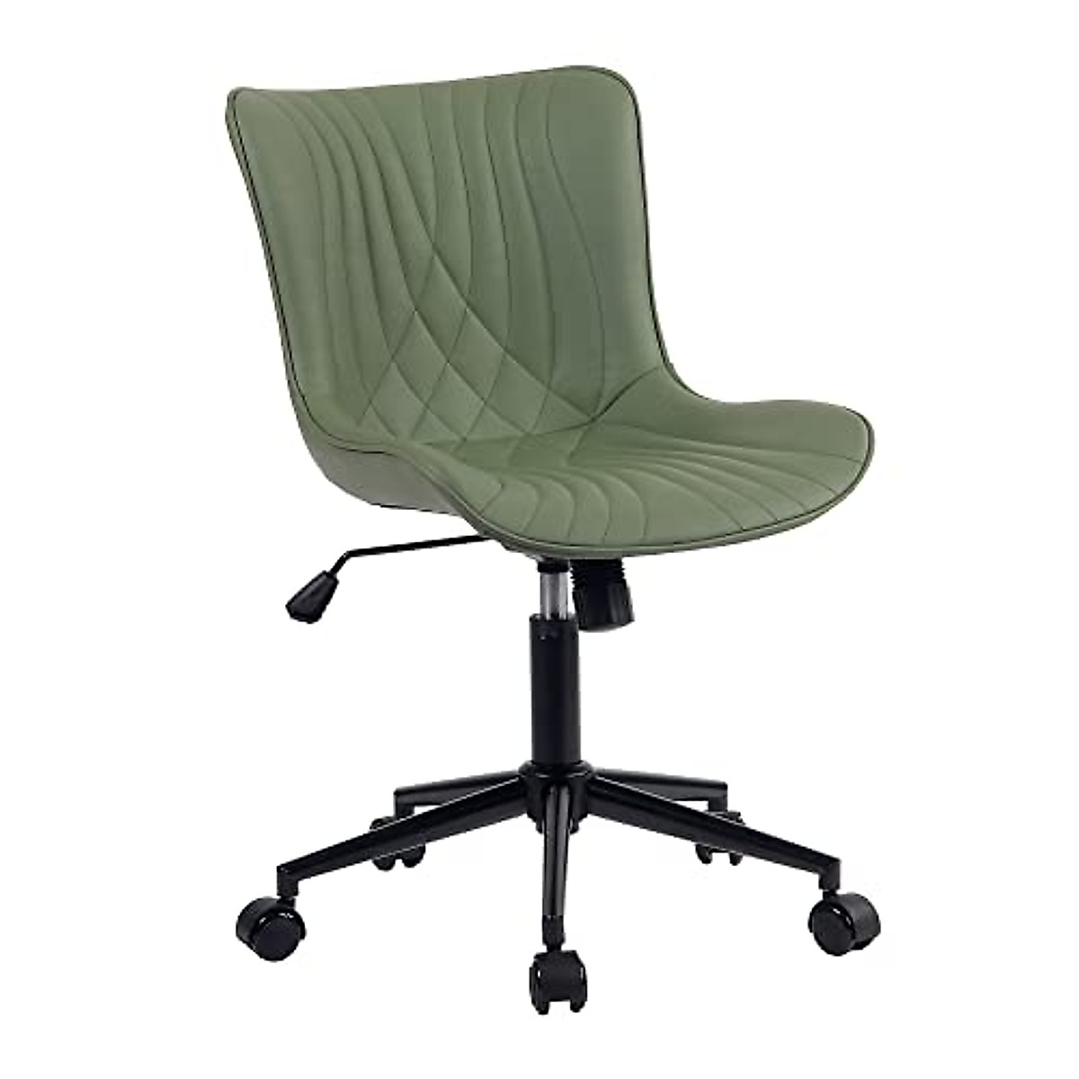 YOUTASTE Office Chair Armless Desk Chair Small Computer Swivel Rolling Chair with Wheels, Modern Upholstered PU Leather Computer Task Chair, Adjustable Home Office Desk Chairs, Olive Green