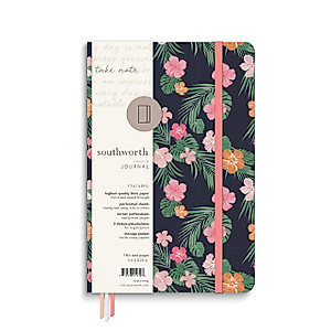 Southworth Premium Journal, 5.5” x 8.25”, Tropical Hibiscus Design, Premium 28lb/105gsm Paper, Medium Book Bound Journal, 3 Ribbon Placeholders, 80 Ruled Sheets/160 Ruled Pages (91932)