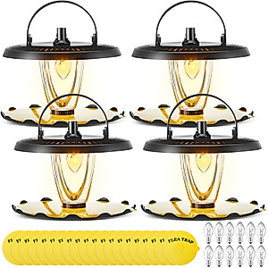 Qualirey 4 Packs Flea Traps with 20 Sticky Disc 12 Bulbs 4 Electric Wires Flea Traps Flea Killer Traps for Inside Your Home Safe Flea Light Trap for Indoor Safe to Pets and Kids