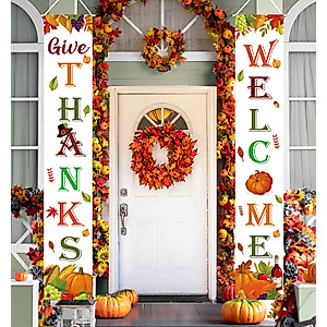 Thanksgiving Decorations Indoor Outdoor GIVE THANKS Banner Porch Door Welcome Sign for Home Party Wall Autumn Decor Fall Decorations for Home 72"X12"