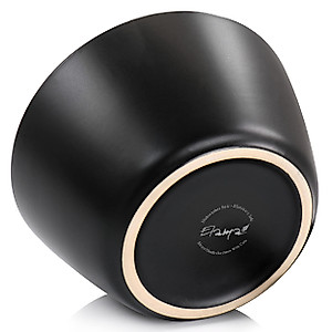 Elama Paul 6 Piece Stoneware Bowl Set in Matt Black with Gold Rim (Arthur Paul Bowl), 6 Piece Set