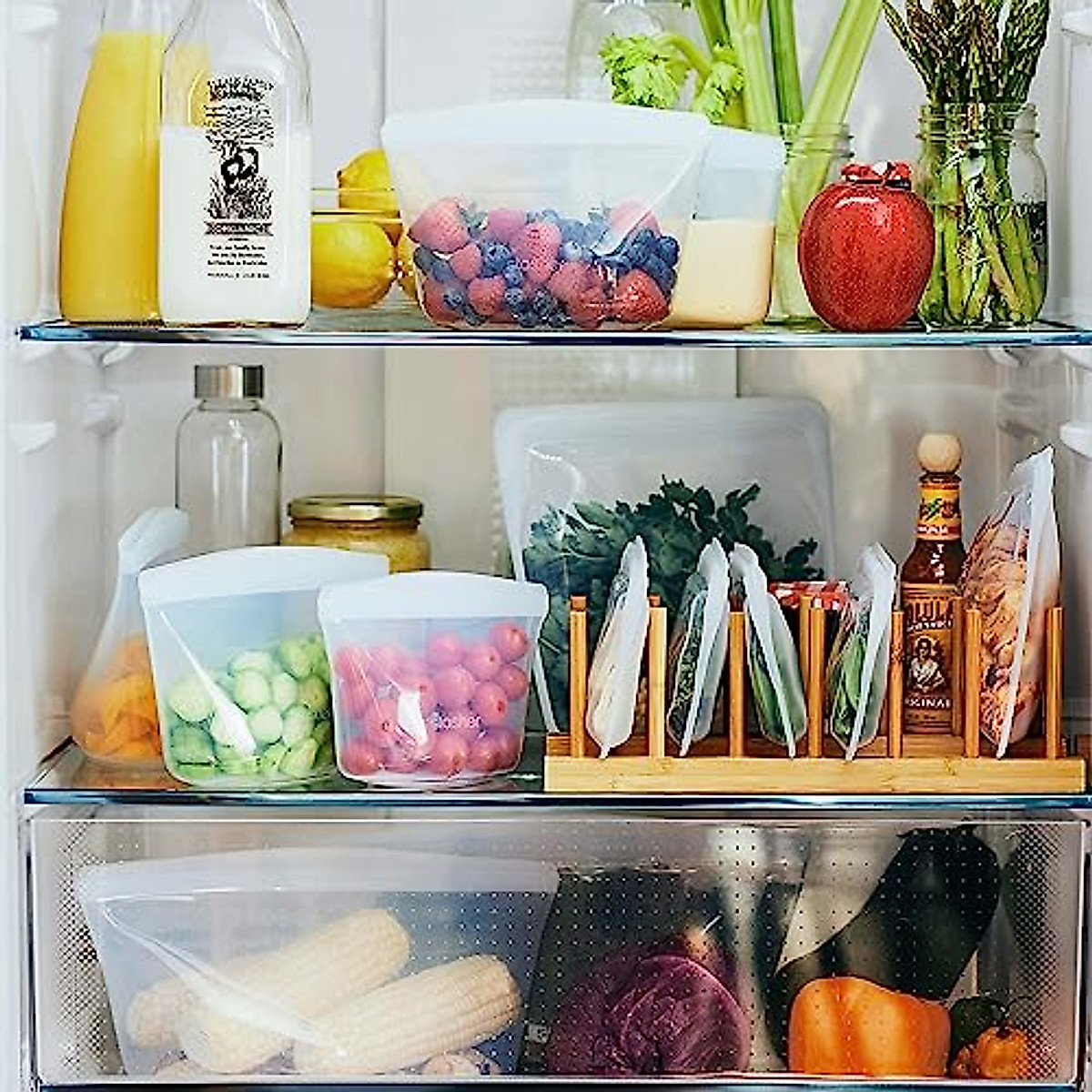 Stasher Premium Silicone Reusable Food Storage Bags, 6-Pack, Rainbow | Multi-Use Food Storage Bags, Lunch Bag, Travel Containers | BPA Free, Leak-free, Dishwasher-Safe, Eco-friendly