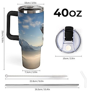 YTLKGFP 40 Oz Large Capacity Car Cup Eagle Mountains Tumbler with Handle (Black) Straw Lid Insulated Stainless Steel Water Bottle Travel Mug Leak-proof Car Cup Keeps Cold Or Hot