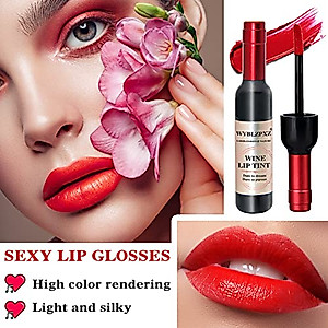 WYBLZPXZ 6 Colors Wine Lip Tint,Liquid Wine Lipstick,Wine Tint Lip Stain,Matte Long Lasting Waterproof Lip Gloss Set for Creating Natural Moisturizing Lip Makeup