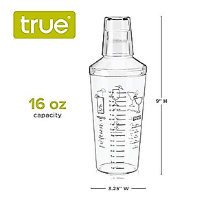 True Maraca Cocktail Recipe Shaker with Cap and Built In Strainer, 7 Drink Recipes with Measurements, Home Bar Accessories, Drink Mixer Handheld Bar Set, 16 oz.