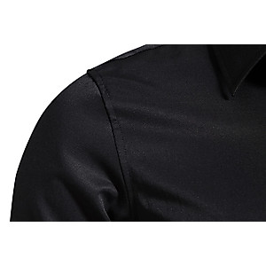 VANCOOG Men's Long Sleeve Plain Wedding Guest Button Down Wedding Tuxedo Dress Shirt-Black-2XL