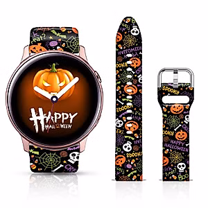 FTFCASE 20mm Floral Silicone Sport Bands Compatible for Samsung Galaxy Wacth 7/6/5/4/3/5 Pro/6&4 Classic/Wacth Active 2&1, Happy Halloween Strap for Galaxy Watch 40/41/42/43/44/45/46/47mm Women Men