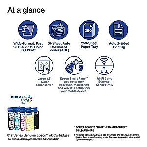 Epson Workforce Pro WF-7820 Wireless All-in-One Wide-Format Printer with Auto 2-Sided Print up to 13" x 19", Copy, Scan and Fax, 50-Page ADF, 250-sheet Paper Capacity, and 4.3" Touchscreen (Renewed)