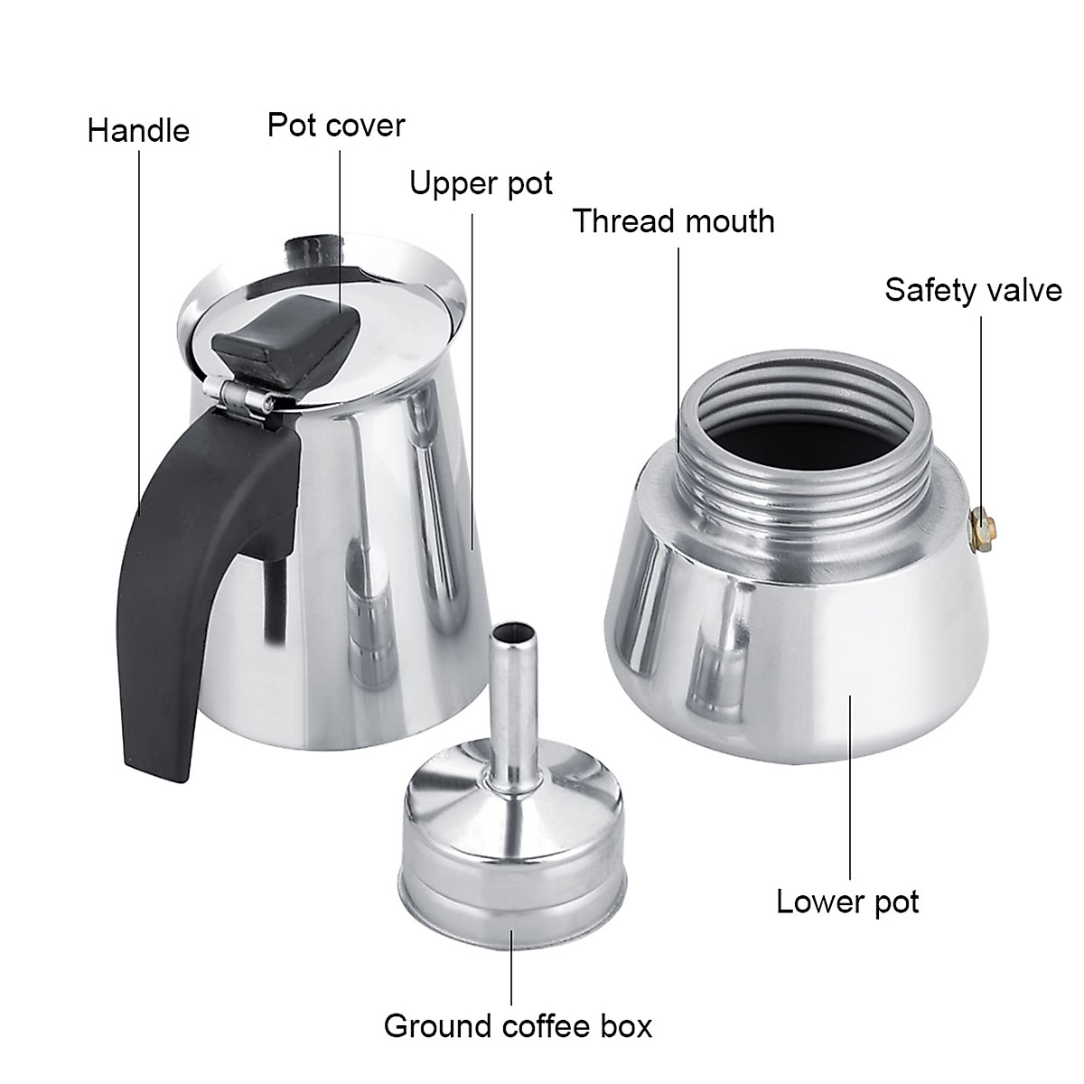 LIZEALUCKY Stainless Steel Stovetop Moka Pot Espresso Maker Percolator Portable Italian Cuban Coffee Maker for Big Family Home Office Camping, Work with Gas Electric Ceramic Stovetop(100ml)