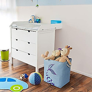 WERNNSAI Mermaid Storage Bin - 16” × 13” × 18” Linen Fabric Storage Baskets Collapsible Nursery Hampers Laundry Basket Boxes Cube Girls Baby Gift Baskets Toys Clothes Shoes Home Organizer