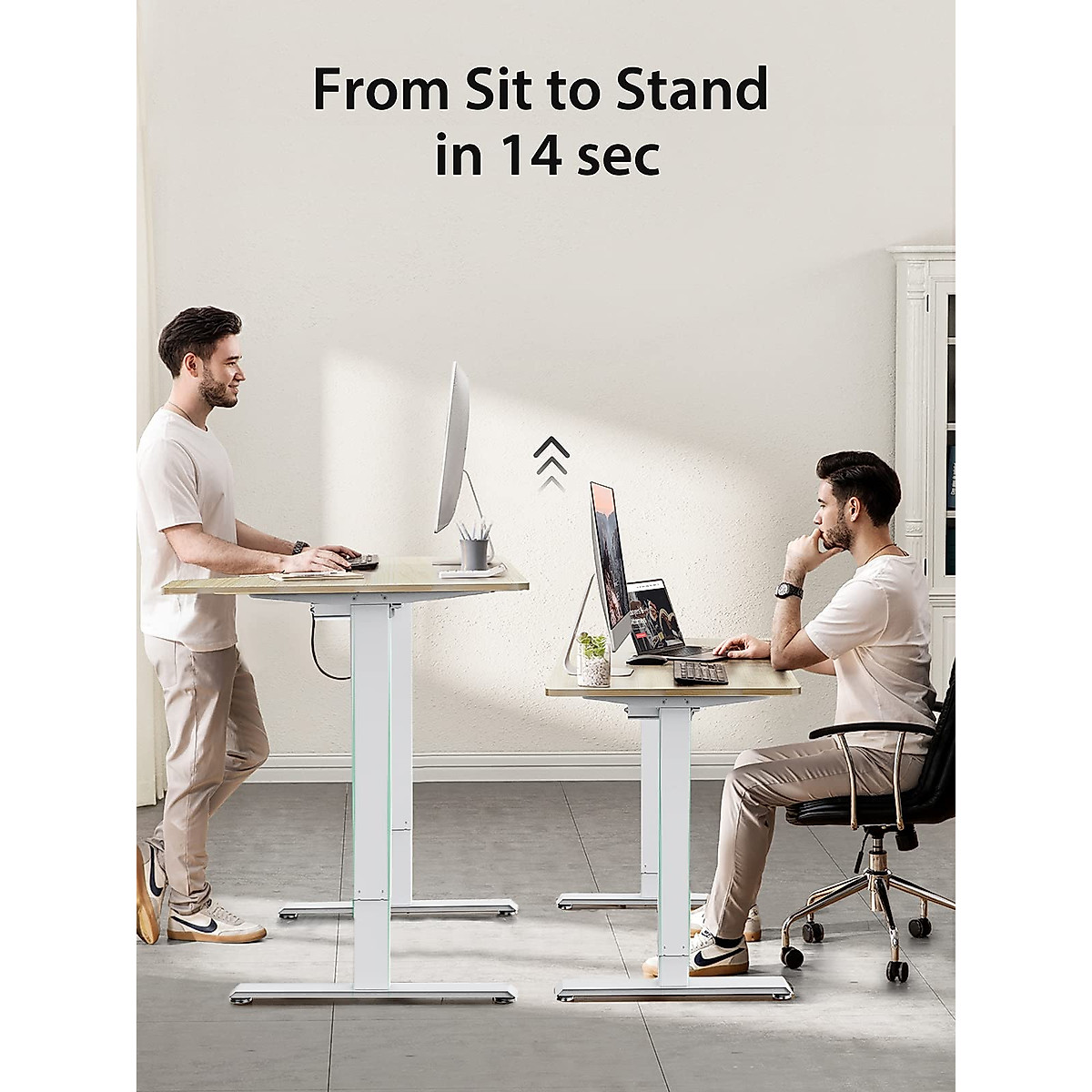 Totnz Electric Standing Desk, Height Adjustable Sit Stand up Desk, L-Shaped Memory Home Office Desk with Hook, 55 x 34 inch