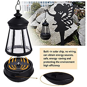 Poweka Fairy Garden Decor Solar Light, Metal Statues Solar Landscape Lights Outdoor Waterproof Hanging Lantern for Lawn Patio Yard Walkway Front Porch Decoration （2Pack）
