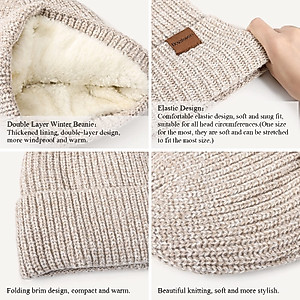 Winter Beanie for Women Men: Double Layer with Thick Lining Comfortable Head Warm Winter Hat Windproof Thermal for Skiing Driving Apricot