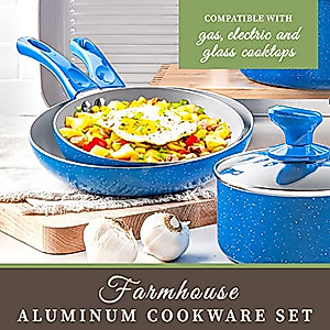 Granitestone Pots and Pans Set Nonstick, 13 Piece Complete Kitchen Cookware Set, Includes Nonstick Pots and Pans Set with lids & Grill Pan, Dishwasher Safe, Healthy and 100% PFOA Free – Blue