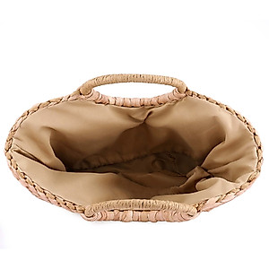 EROUGE Natural Chic Straw Bag Hand Woven Round Handle Handbags Retro Summer Beach Bag Beach Bag(Brown)