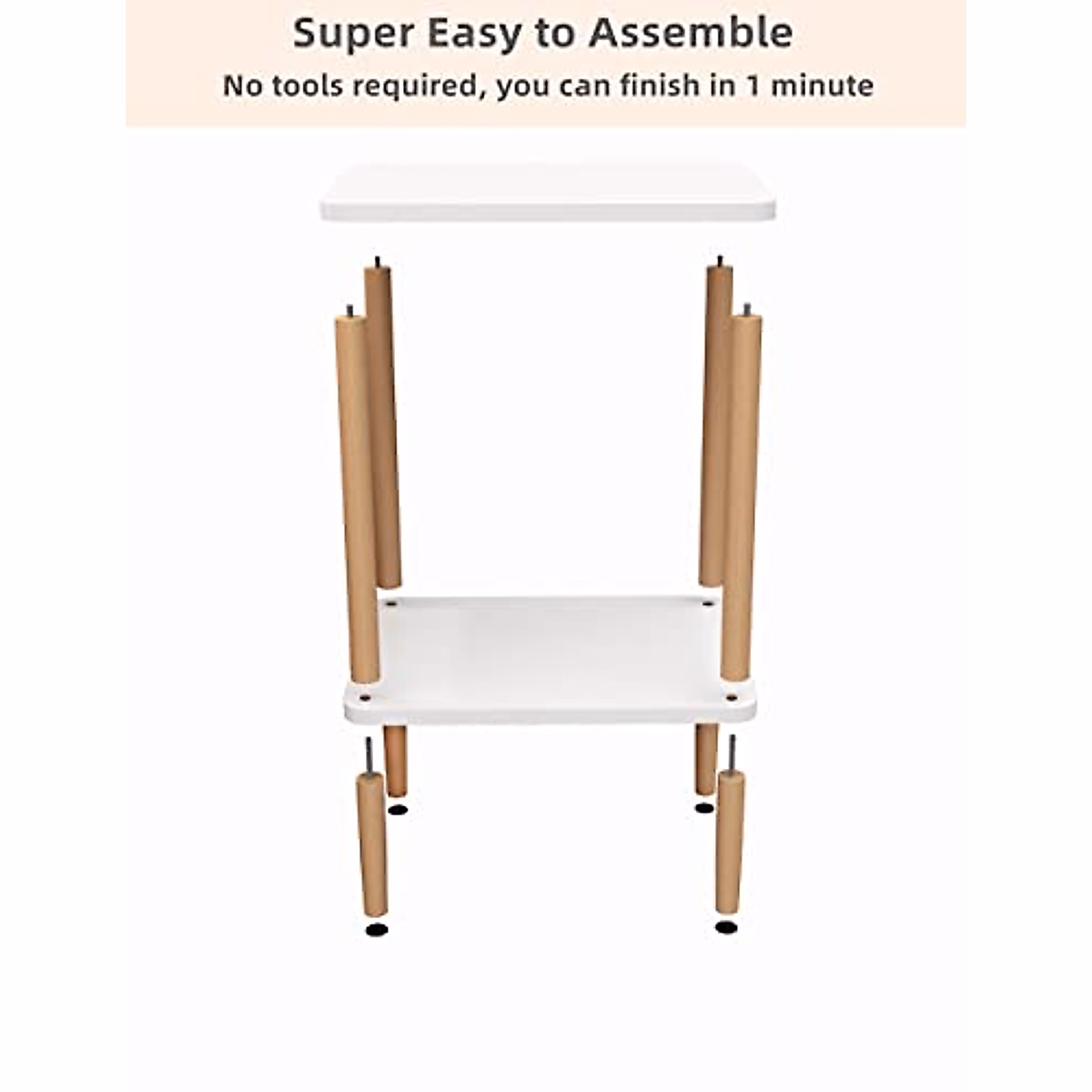 NUTMAK Side Table, Slim Nightstand Bedside Table with Solid Wood Legs, 2-Tier End Table with Storage Shelf for Living Room Bedroom Entryway, No-Tool Assembly.