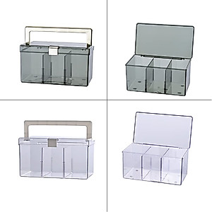 BangQiao Clear Small Plastic Storage Box with Handle, Hinged Lid and 3 Adjustable Compartments, Portable Organizer Case for Sewing, Stationery, Chalk, Art&Craft Supplies, Makeup, First Aid Kit